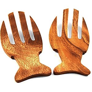 Pacific Merchants Acaciaware 6.5-Inch Acacia Wood Salad Servers, Fish