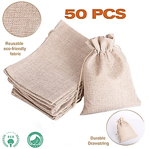 Gudecor 50PCS Heavier Burlap Gift Bag with Drawstring, 5x7 inch Burlap Bags, Reusable Small Gift Drawstring Bags,Natural Linen Sacks Jute Bag for Wedding Favors Party DIY Craft Jewelry Pouch