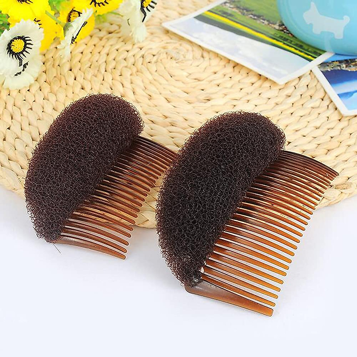 2PCS Women Lady Girls Soft Sponge Foam Hair Base Inserts Bump Up Hair Pads Stick Bun Maker Hair Styling Clip Hair Comb Braid Tool Hair Styling Accessories Brown