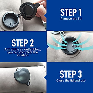 KINSCO Inflatable Travel Pillow，Airplane Neck Pillow for Airplane, Train, car Backseat, Office Lunch Break, Provides You a Comfortable Sleeping Environment. Portable Drawstring Bag (Gray)