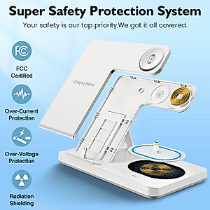 TPLISAK Charging Station, 3 in 1 Fast Charging Stand Dock for Apple: iPhone 14 13 12 11 Pro X Max XS XR 8 7 Plus 6, Apple Watch, AirPods, 18W Adapter, USB Type C, White, Charging Adapter