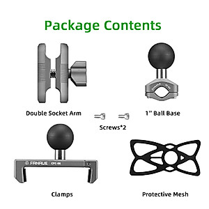 FANAUE Motorcycle Phone Mount for Rearview Mirror Clip U-Bolt Base, 360° Adjustable with Built-in Rubber Pads and Tether,Compatible with RAM Mounts (CC-06T)