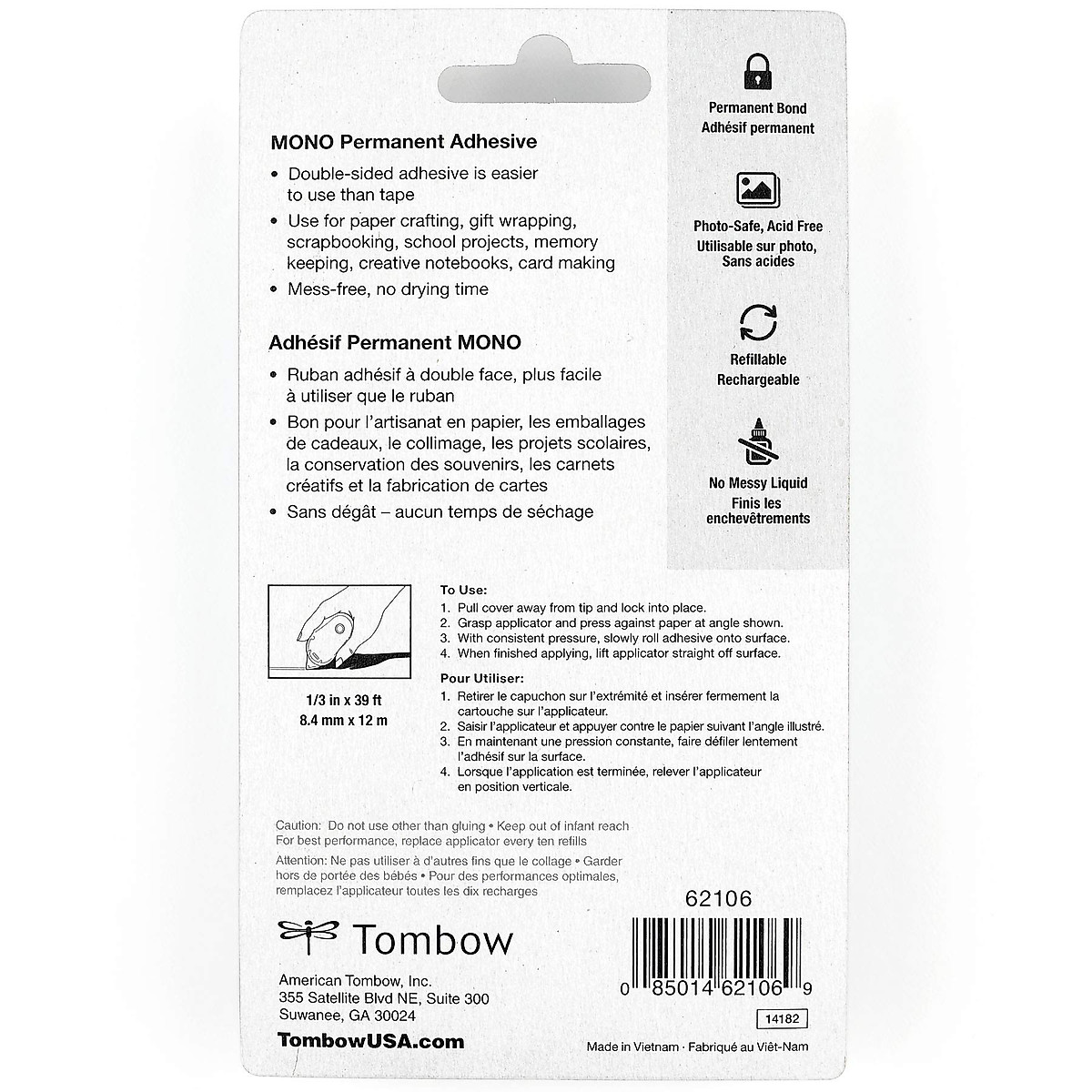 Tombow MONO Permanent Adhesive Applicator, 1/3-Inch by 472-Inch (62106)