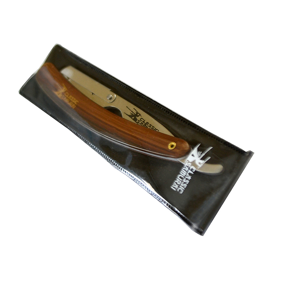 Classic Samurai Stainless Steel Professional Barber Folding Straight Edge Razor Shavette Men's Shaving Kit with 200 Count Lord Single Edge Razor Blades (Brown)