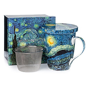 McIntosh Old Masters Vincent van Gogh Starry Night Fine China Tea Mug with Infuser and Lid (MC020088), 450 ml