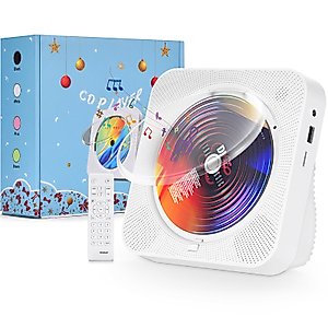AONCO Portable Desktop CD Player with Speakers, Home Bluetooth CD Player, Remote Control, LED Displays, Support CD/Bluetooth 5.1/FM/U Disk/AUX/Sleep Timer/Repeat