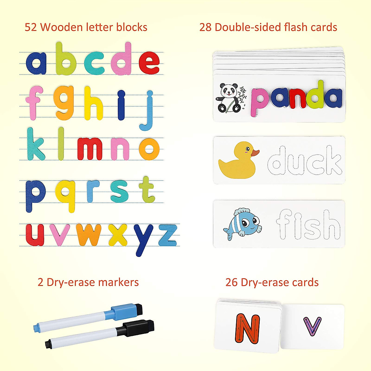 Coogam Reading & Spelling Learning Toy, Wooden Letters Flash Cards Sight Words Matching ABC Alphabet Recognition Game Preschool Educational Tool Set for 3 4 5 Years Old Boys and Girls Kids
