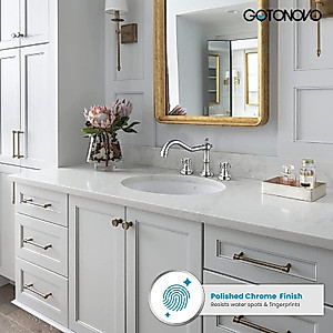 gotonovo 3-Hole Widespread Bathroom Faucet Double Cross Handle Mixer Tap for Bathroom Sink Deck Mount Hot Cold Water Matching Pop Up Drain with Overflow Polished Chrome Victorian Spout