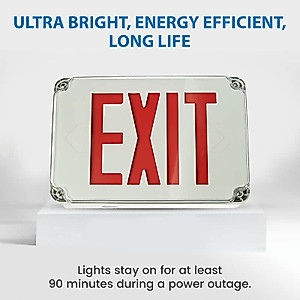 Ciata Red Light up Hardwired and Battery Operated Exit Signs with Light for Wet Location, Exterior, Weatherproof, Led Illuminated, Corded Exit Sign Battery Powered Emergency Light with Battery Backup