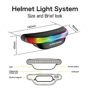 STEEL MATE H2 Helmet Brake Light and Running Light for Motorcycle Safety Rechargeable LED Signal Light for Helmet (WITHOUT ECU)