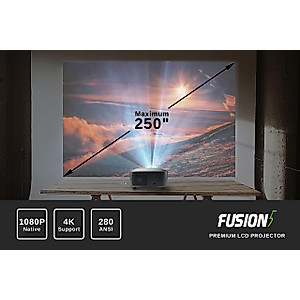 FUSION5 Native 1080p Projector with WiFi and Bluetooth - Support 4K 250" Display Projector - 7000 Lumens Portable Movie Projector with Speakers - USB, HDMI, Android, iOS, TV Stick Compatible