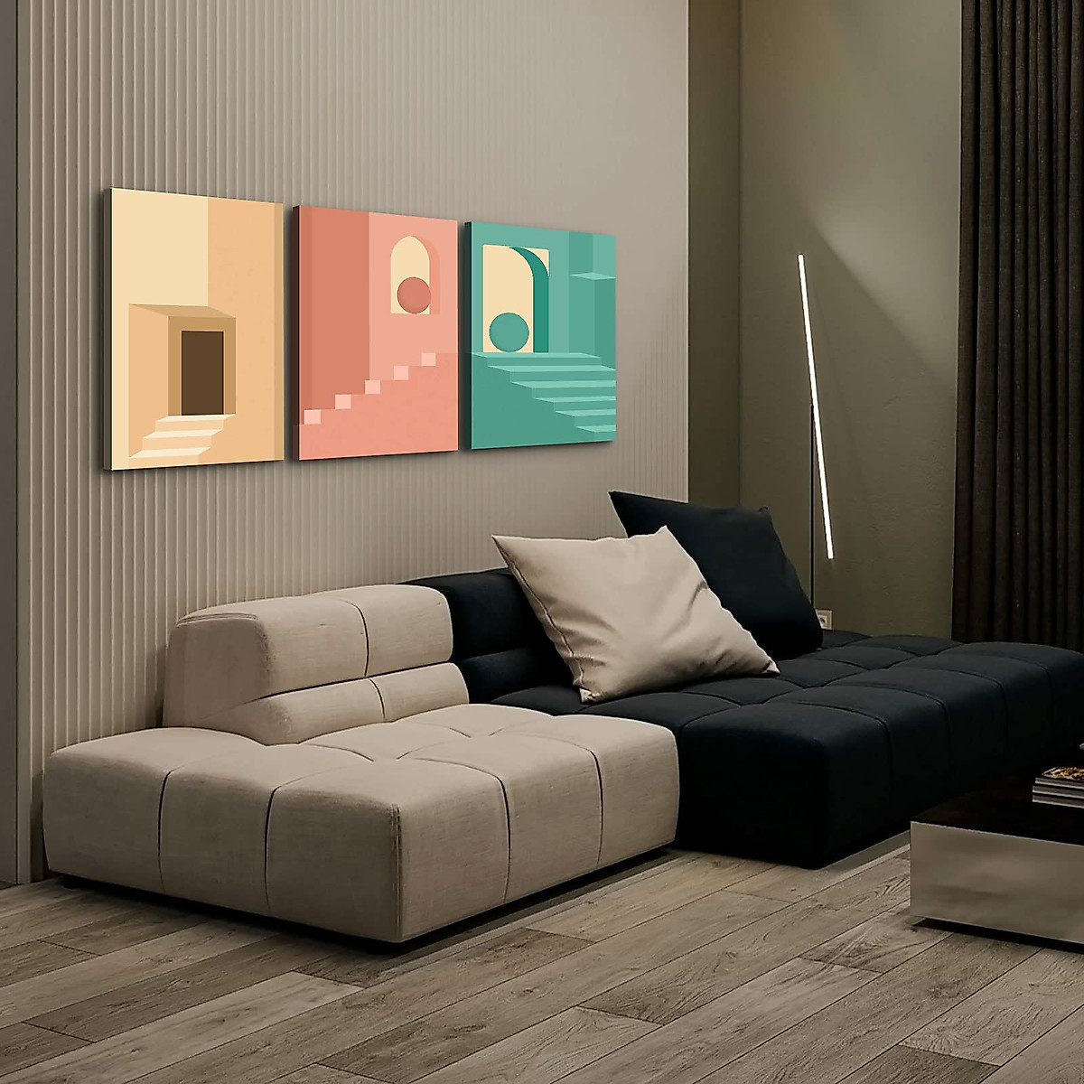 Denozer - Boho Wall Art Abstract Canvas Print Wall Art Set Mid-Century Modern Architecture Abstract Shapes Illustrations Minimalism Decorative Contemporary for Living Room, Office - 30"x40"x3 Pieces