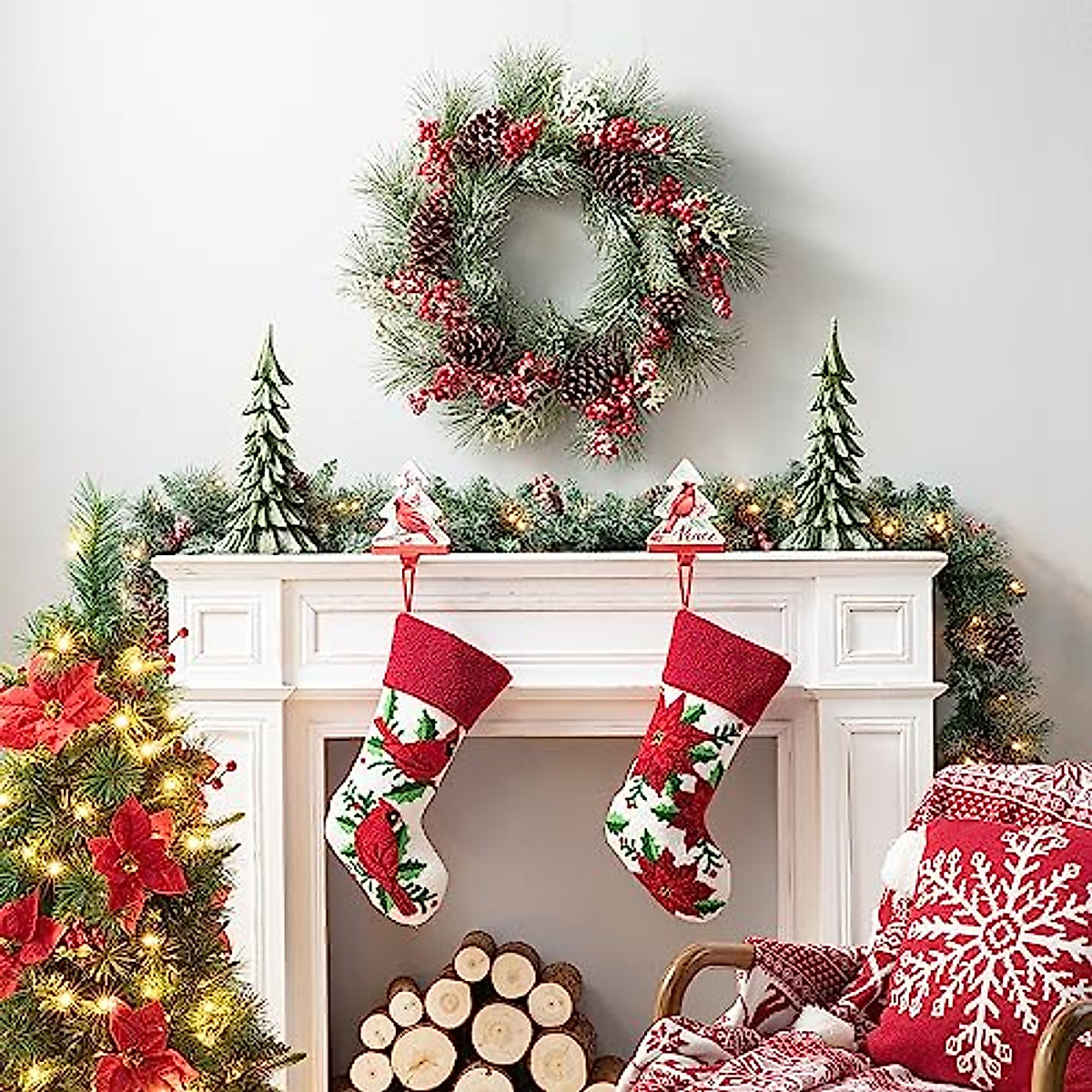 Glitzhome Christmas Artificial Wreath with Berry Pinecone for Front Door and Wall, 24" D