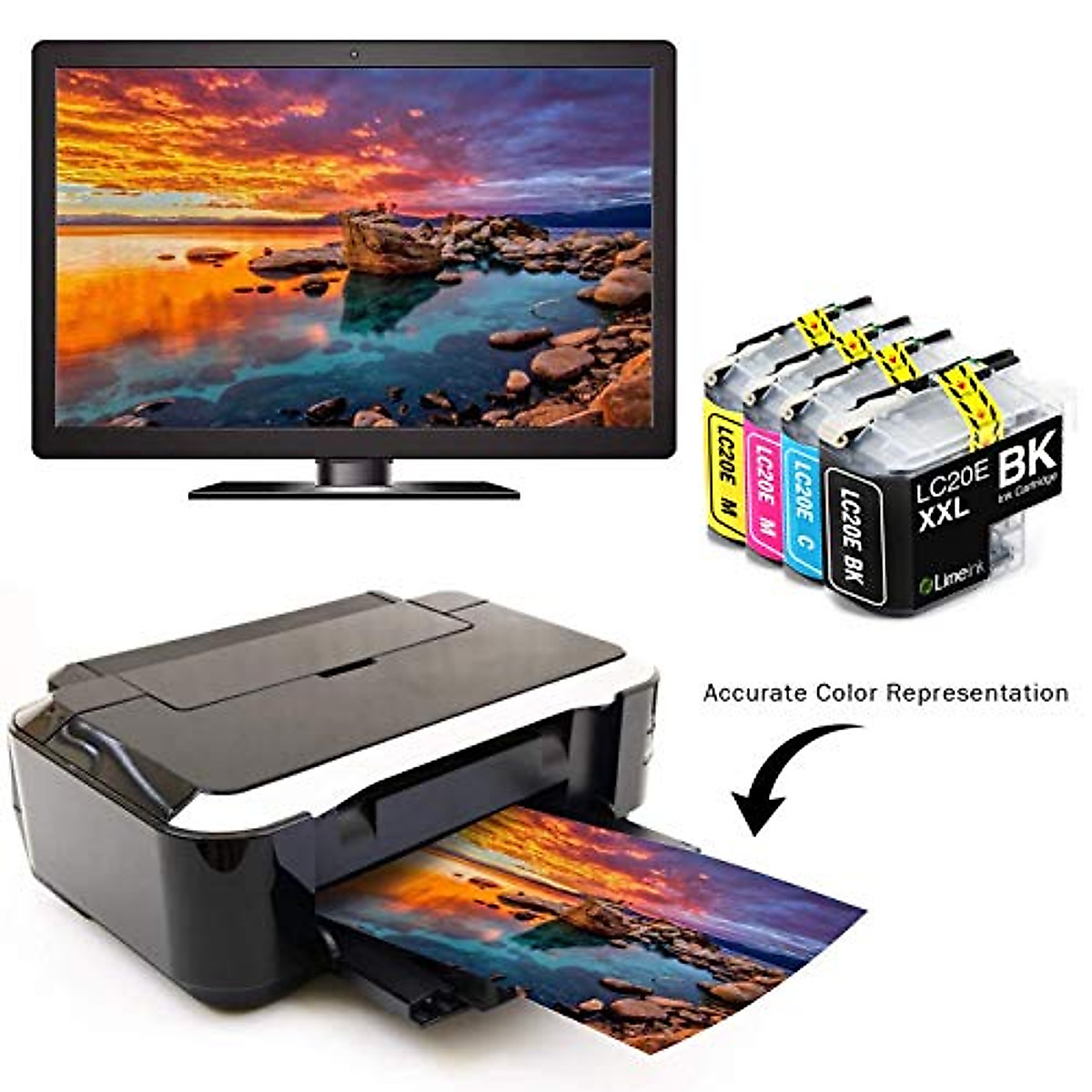 Limeink Compatible Ink Cartridges Replacement for Brother LC20e Ink Cartridges LC20e for Brother Printer Ink MFC-J985DW J5920DW J775DW J985DWXL for Brother LC20em Ink Cartridge (BK/C/M/Y) 4 Pack