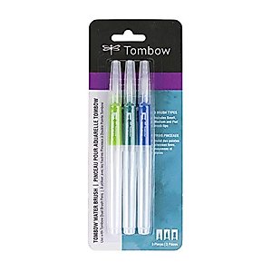 Tombow 56253 Water Brush, 3-Pack. Easily Blend Water-Based Markers, Watercolor Paint, and More with 3 Flexible Brush Tips