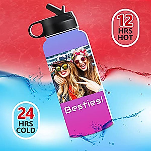 Personalized Insulated Water Bottle with Straw, Christmas Birthday Gift for Kids Women Men, Custom Stainless Steel Thermoses Cup with Photos Pictures Text, 32OZ