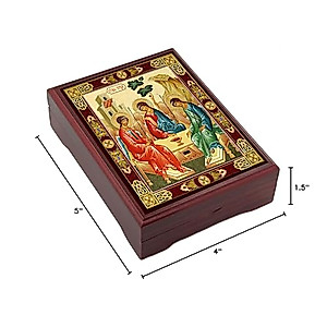 Holy Trinity Icon Box, Old Testament Trinity Three Angels Box For Rosary, Prayer Beads, Jewelry 5 Inch, Religious Gifts For Woman Man