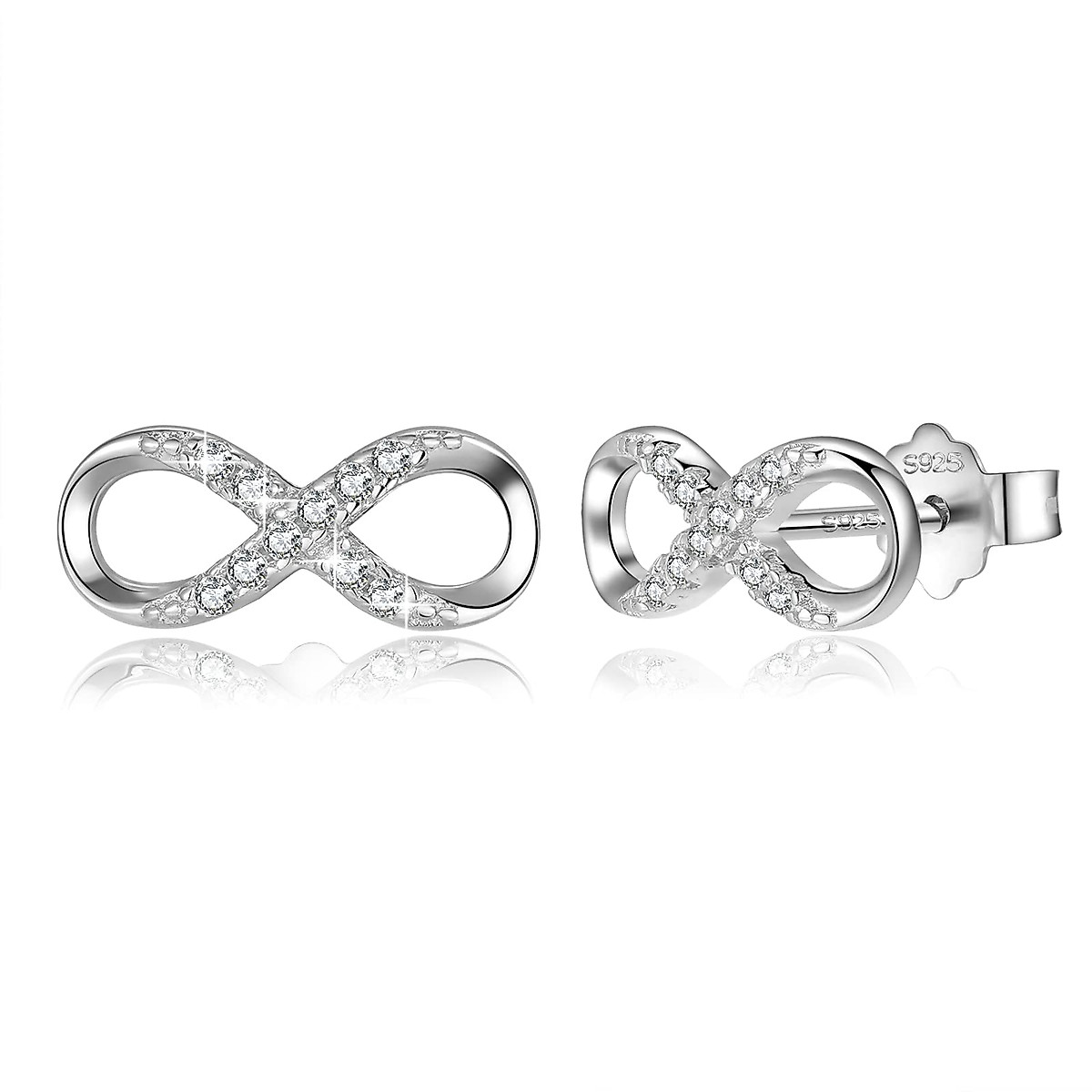 PUPILLEMON Infinity Stud Earrings for Women, 925 Sterling Silver Infinity Hoop Earrings Cubic Zirconia Womens Earrings Jewelry