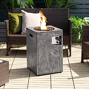 Tangkula 16 Inch Patio Propane Fire Pit, Patiojoy Electronic Ignition Square Gas Fire Pit with Protective Cover, 30,000 BTU Outdoor Fire Pit with Lava Rocks and Touch-up Pen for Backyard, Patio (Grey)