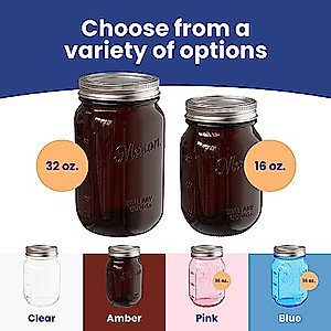 Wallaby 16oz Regular Mouth Amber Mason UV-Blocking Jars with Lid & Seal Bands - Airtight Glass Container for Canning, Pickling, Food Storage, Candles, Overnight Oats, Fruit, Jam, Jelly or DIY (4-Pack)