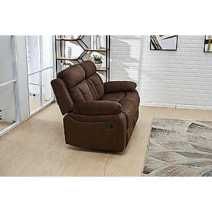 Betsy Furniture Microfiber Fabric Recliner Loveseat in Brown, Pillow Top Backrest and Armrests 8005 (1, Loveseat)