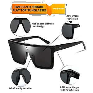 FEISEDY Oversized Sunglasses Mens Womens Flat Top Square Trendy Visor Shades UV400 B2470