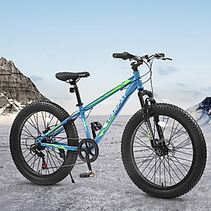 Ecarpat Mountain Bike 24 Inch Wheels, Christmas New Year Gifts 3-Inch Wide Fat Tire Snow Mountain Bikes, 7 Speed for Men Women Bicycles, Steel Frame Disc Brake Front Suspension