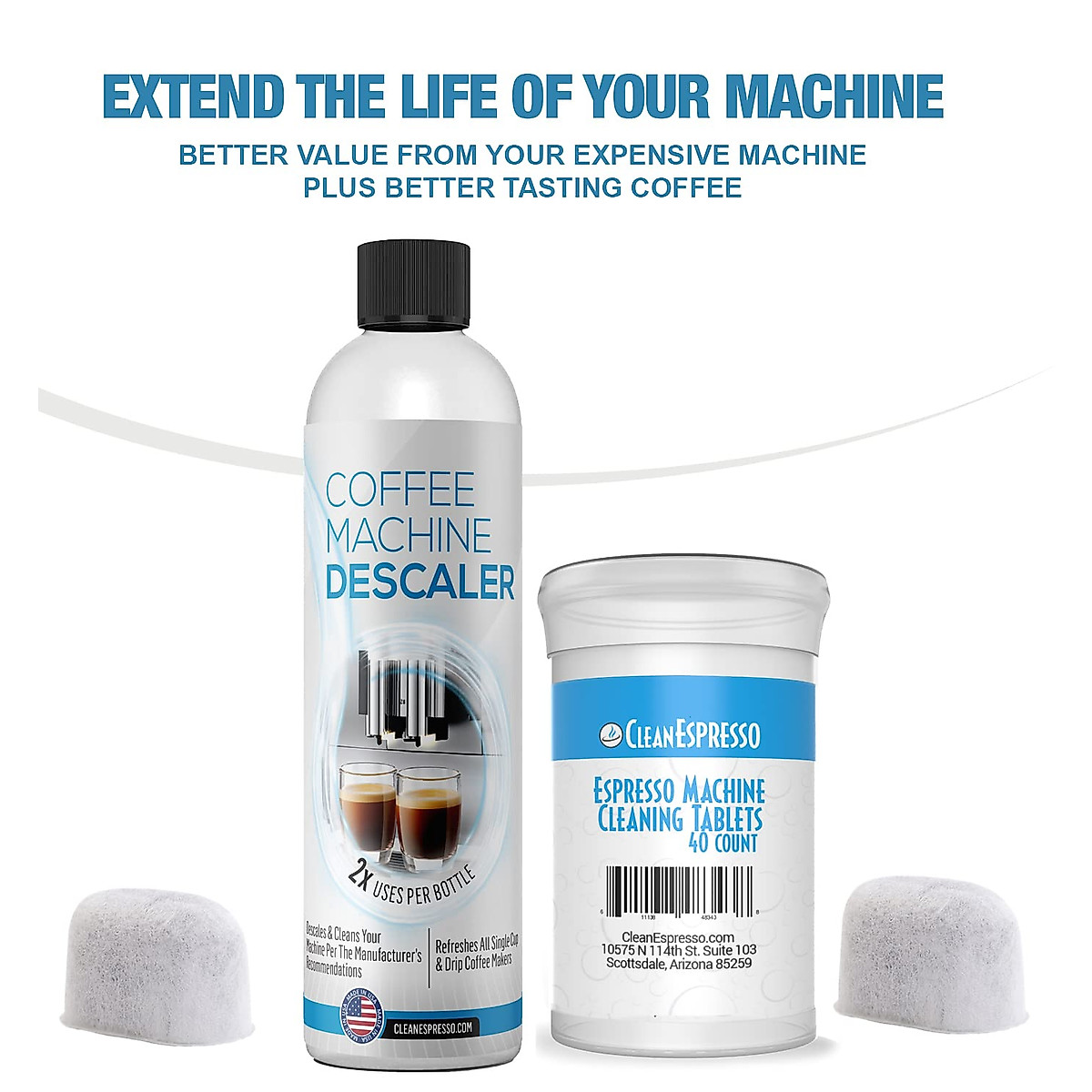 CleanEspresso Espresso Cleaning Kit - 40 Espresso Machine Cleaning Tablets + 2 Water Filters + 2-Use Descaling Solution - Fits All Breville Espresso Maker Models