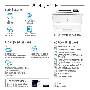 HP LaserJet Pro M501dn Monochrome Printer with built-in Ethernet & 2-sided printing (J8H61A)