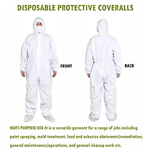 SYINE Pack of 5 XL Disposable Protective Coverall with Hood, Elastic Cuff for Spray Painting Cleaning Work,Breathable & Durable