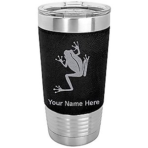 LaserGram 20oz Vacuum Insulated Tumbler Mug, Tree Frog, Personalized Engraving Included (Faux Leather, Black)