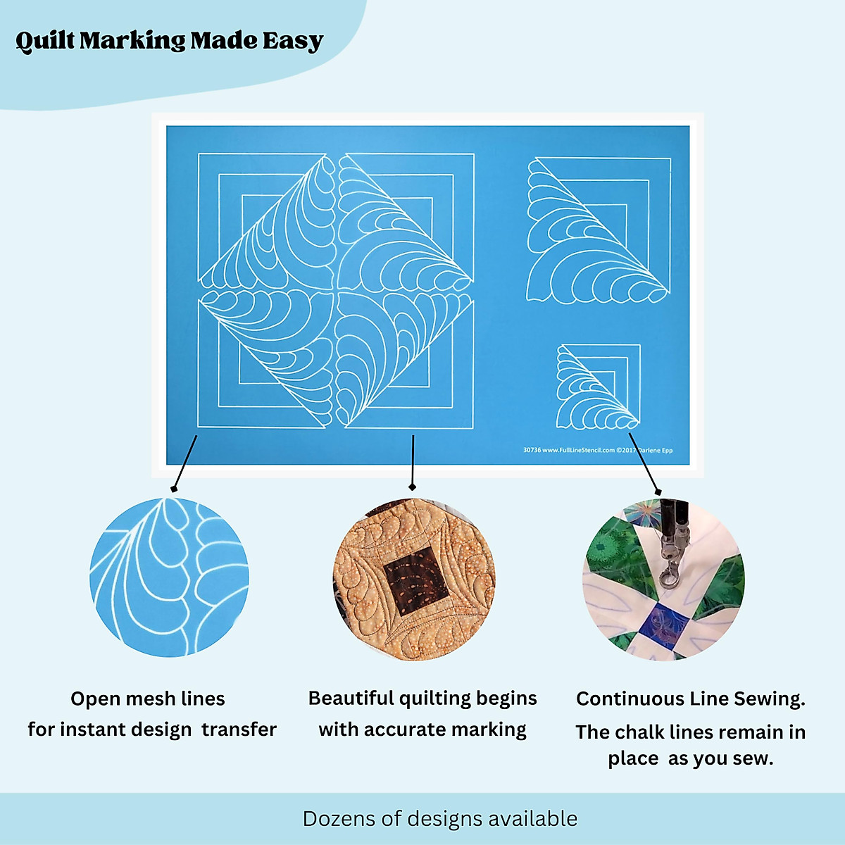 Full Line Stencil - Log Cabin Feather/Square Block Motif - Edge to Edge Stencil, Continuous Line Template for Free Motion Quilting, Domestic Machine, Hand or Long-Arm Quilting (30736)