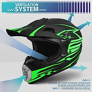 Youth Kids Motocross Dirt Bike Helmet DOT Approved ATV Motorcycle Full Face Helmet Kids Four-Wheeler Offroad Street MX Helmet with Gloves,Goggles,Face Shield 4-Piece Set (Green, Small)