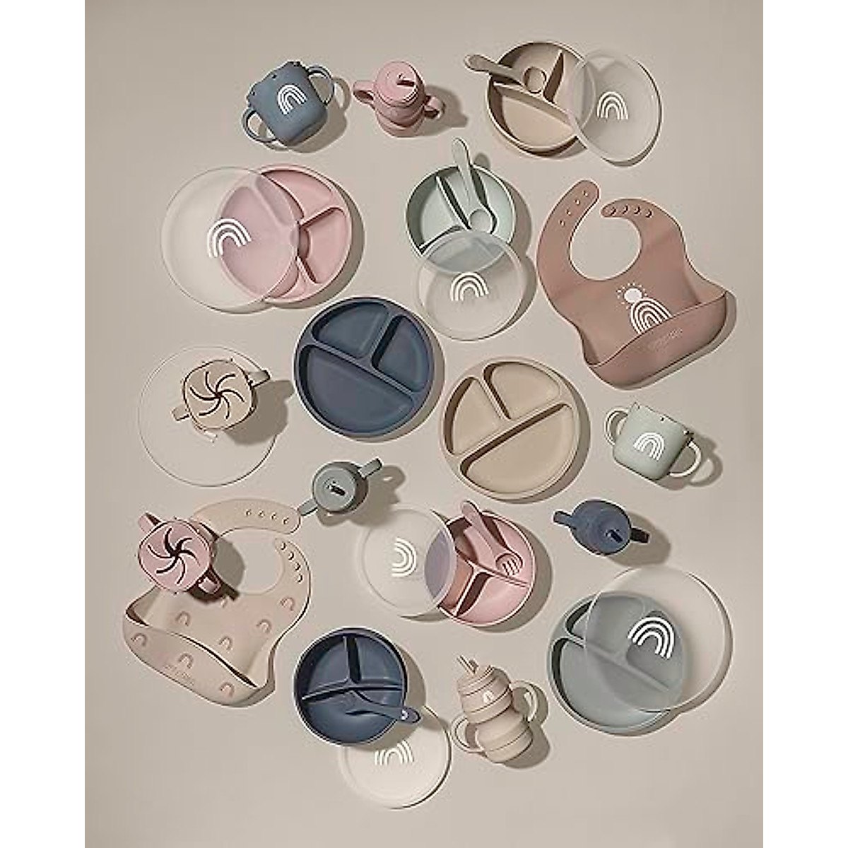 Hippypotamus Toddler Plates with Suction - Baby Plates - 100% Food-Grade Silicone Divided Plates - BPA Free - Dishwasher Safe - Set of 3 (Sage/Blush/Nude) (Fog/Nude/Sage with LIDS)