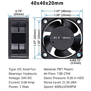 GDSTIME 40mm Brushless Cooling Fan, 40mm x 40mm x 20mm 24V Dc Fan 6000RPM