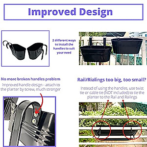 LaLaGreen Outdoor Rail Planter - 6 Pack, 11.2 Inch Black Metal Iron Hanging Flower Pots Deck Railings Fence Buckets Modern Countryside Boho Style Wall Mount Window Box Plant Holder Hooks Porch Decor