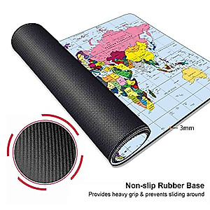World Map Large Mouse Pad, Modern Map Big Mousepad, Giant Long Non-Slip Rubber Base Gaming Mouse Pads for Full Desk