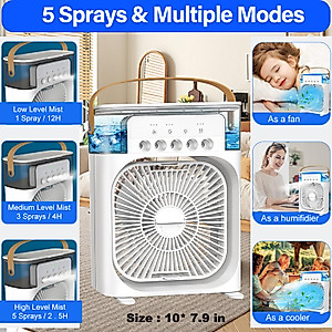 Portable Air Conditioners - Small Portable AC Quiet Personal Air Cooler,USB Powered Mini Desktop Cooling Misting Fan, 1/2/3 H Timer, 3 Speeds,360°Adjustment,for Office, Home, Room,Desk,Car - White