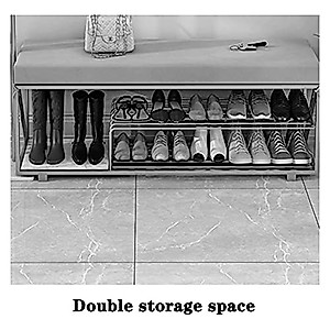 ALDEPO Shoe Cabinet Bench Shoe Rack with Storage Simple and Creative Wrought Iron Structure Shoe Changer Stool with Soft Cushion Shoe Rack Double Layer Bench Large Capacity