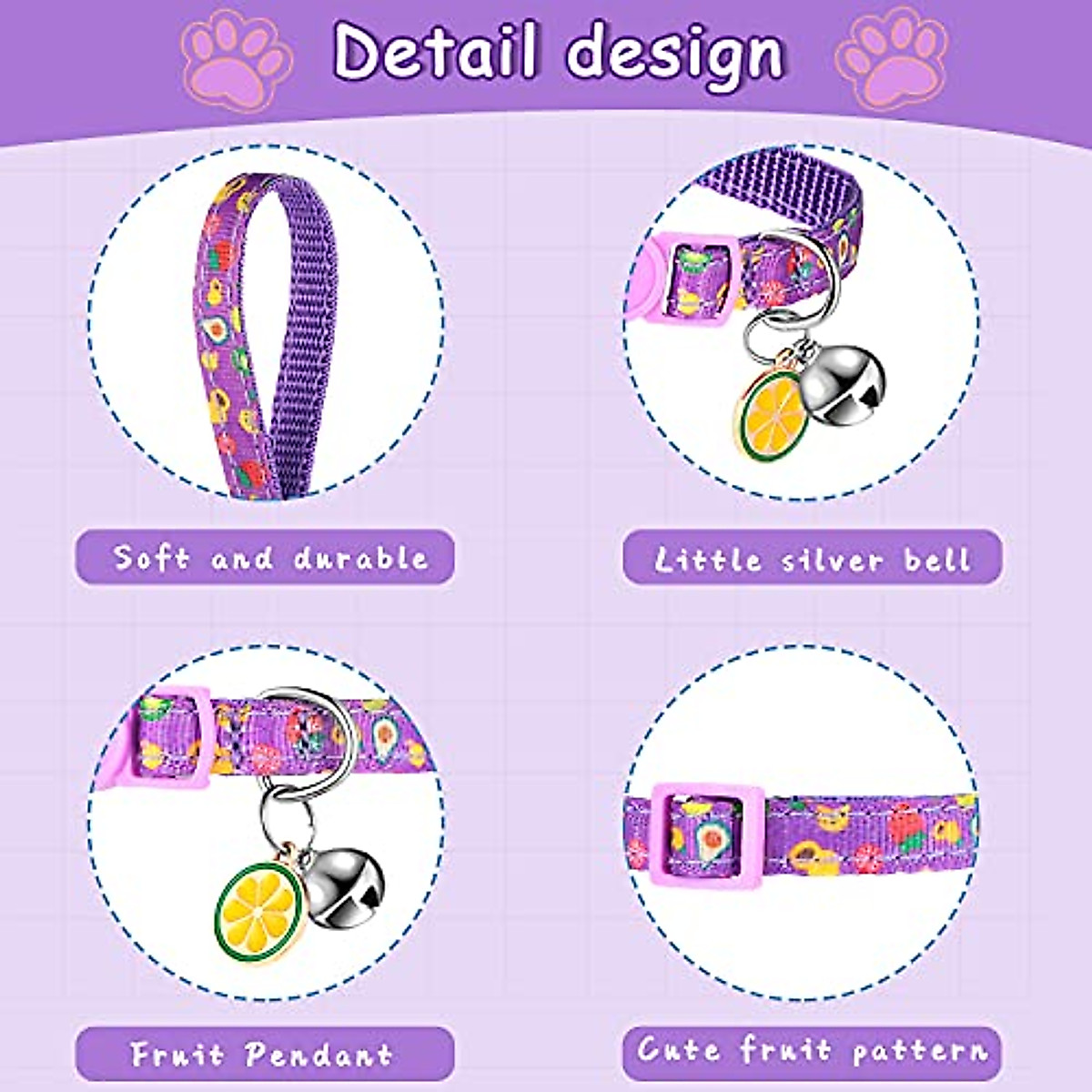 12 Pieces Breakaway Cats Collar with Bell and Summer Fruit Patterns Pendants, Safety Adjustable Collar Set for Pets Decoration (Small)