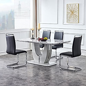 Modern Imitation Marble Dining Table for 4-8, Durable Traditional Marble Design Rectangle Kitchen Dining Table for Living Room, Dining Room,Home and Office Grey