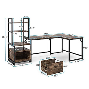 Tribesigns L-Shaped Desk with File Drawer, Reversible Corner Computer Desk with 3-Tier Storage Shelves, 85.4 inches Office Desk Computer Table Workstation for Home Office