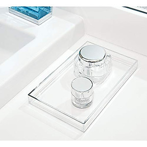 iDesign Bathroom Tray for Towels, Cosmetics and Accessories, The Clarity Collection – 8.68” x 5.34” x 0.95”, Brushed Silver