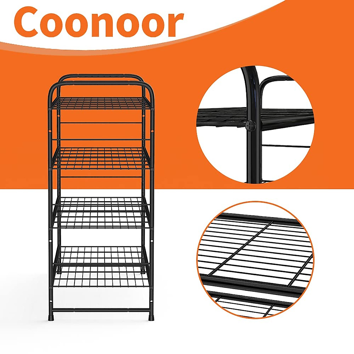 Coonoor 4 Tier Shoe Rack,Stackable and Adjustable Multi-Function Wire Grid Shoe Organizer Storage,Black