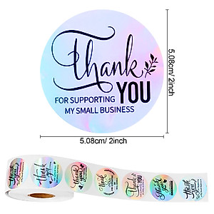 Qpout 600pcs Thank You Stickers 2 inch, Unique Rainbow Thank You Labels Sticker, Thank You for Supporting My Small Business Sticker for Gifts Bags Packing/Party Favor Thank You Stickers