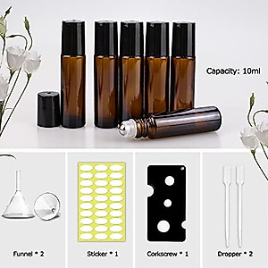 25 Pack Essential Oil Roller Bottles, sungwoo 10ml Amber Glass Roller Bottles with Stainless Steel Roller Balls and Caps for Travel, Perfume and Lip Gloss