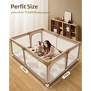 Blissful Diary Baby Play Mats for Floor, 71x59 Inch Extra Thicker & Large Soft Cushioning Foam Playmats for Babies and Toddlers, Foldable Washable Baby Crawling Mat for Playpen, Boho Design