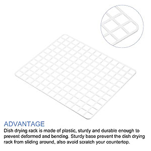 METALLIXITY Dish Drainer Rack (11.1" x 9.4"), Plastic Dish Drying Rack Draining Board for Kitchen Sink Countertop Cabinet, White