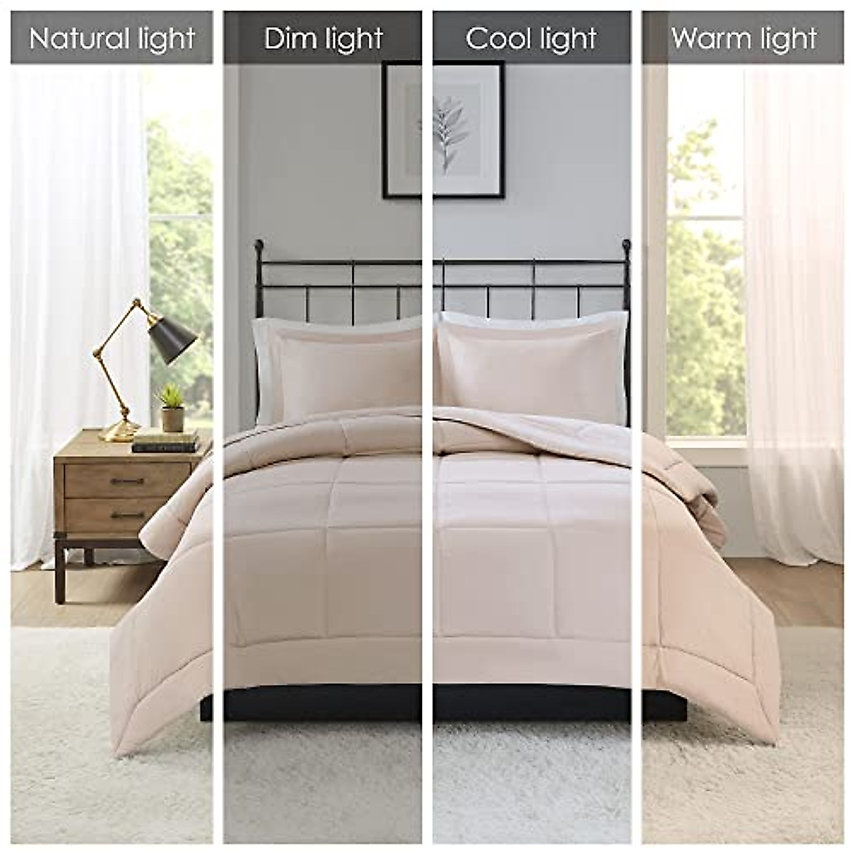Madison Park Sarasota All Season Microcell Down Alternative Box Quilted Comforter Mini Set, Full/Queen, Blush, Model:MP10-4308