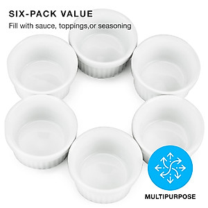 Kÿchen Mini Ramekins 1 oz. 30 ml|Microwave & Oven Safe, Porcelain Souffle Dish, Dipping Sauce, & Small Dessert Cups| 6 Count